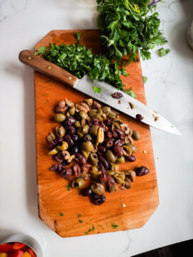 Olive Salad Recipe with Feta, Peppers, and Orzo • Kath Eats